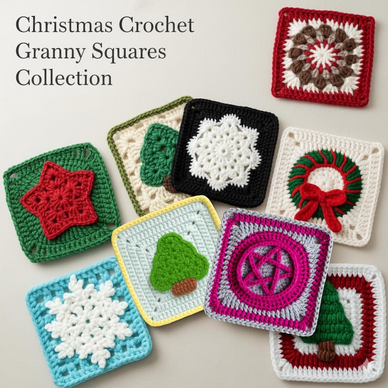 10 Christmas Crochet Pattern Bundle PDF - Holiday Granny Square ...