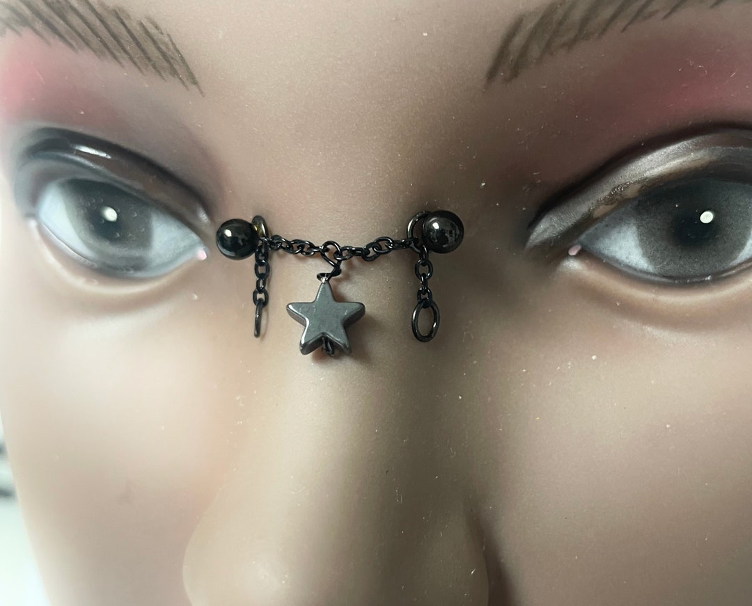 Bridge Piercing Hematite Star Surface Piercing Bar: 316L Steel Nose ...