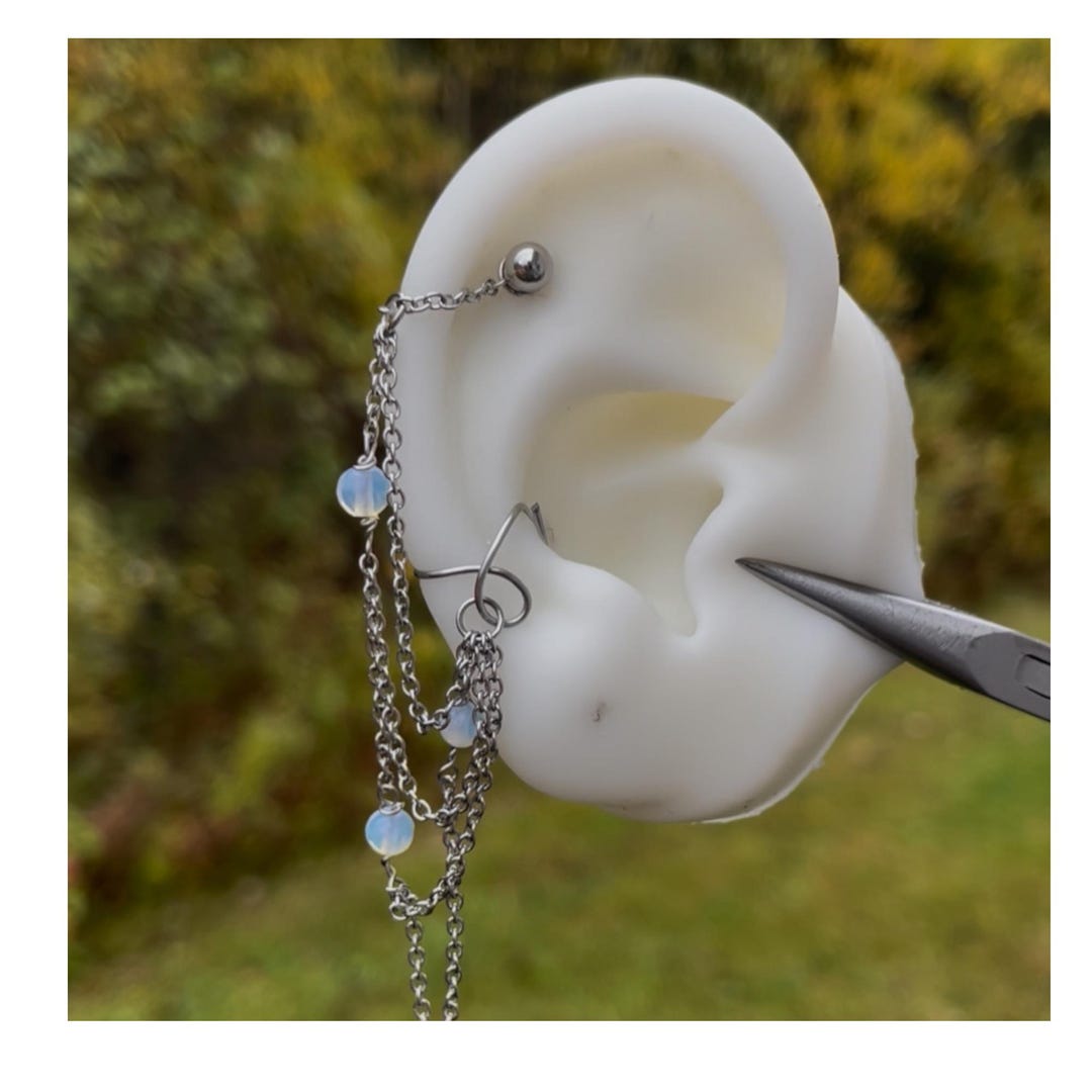 Opalite Helix to Conch Chain Earring – Faux Piercing Cuff for the Conch ...