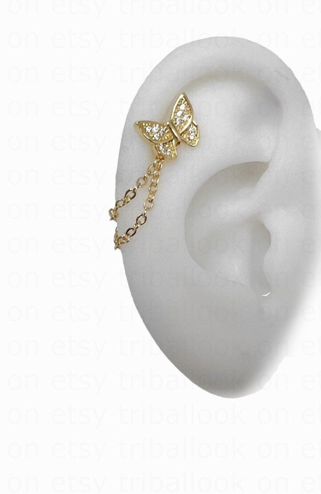 Butterfly Helix Piercing With Chain: 18 Gauge Conch Earring - Etsy