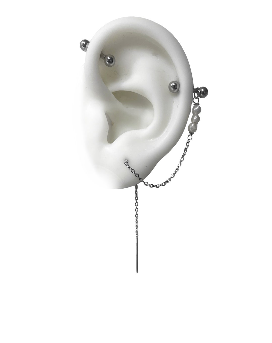 Industrial Piercing Jewelry With Cartilage to Lobe Chains and Small ...
