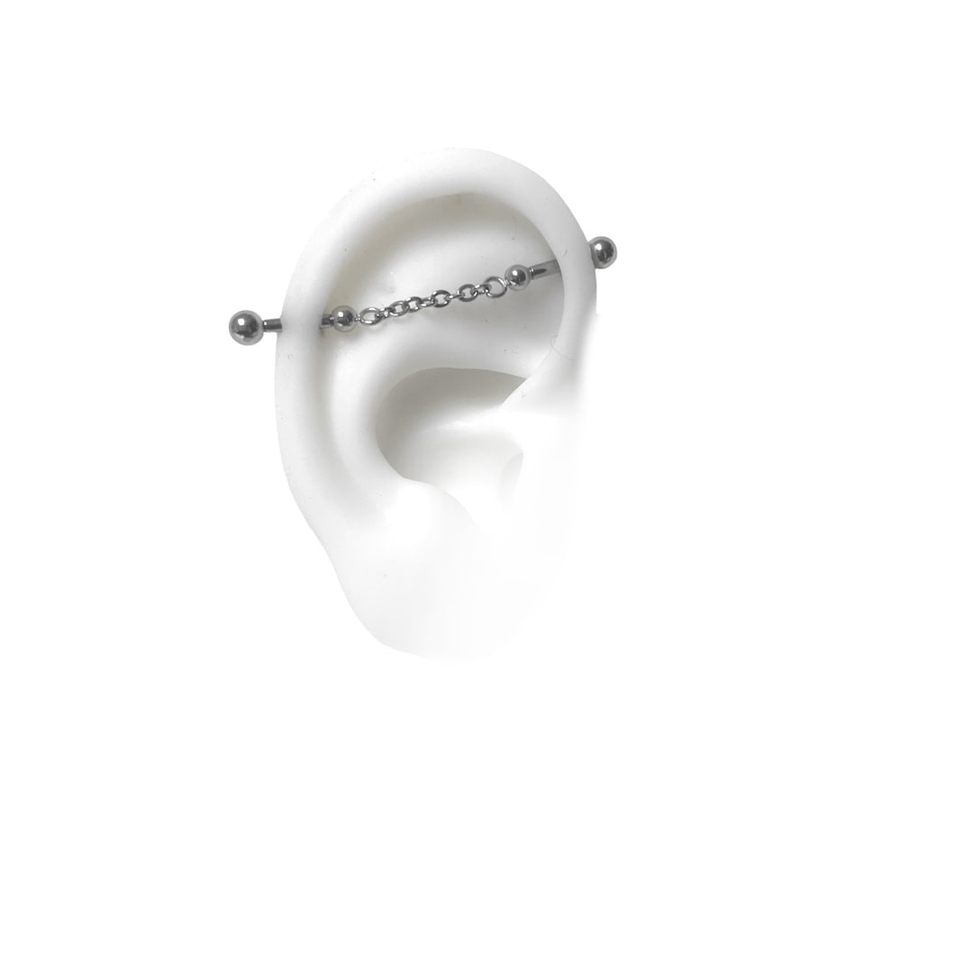 Industrial Piercing Barbells With Chain in Gold, Silver or Rose Gold ...