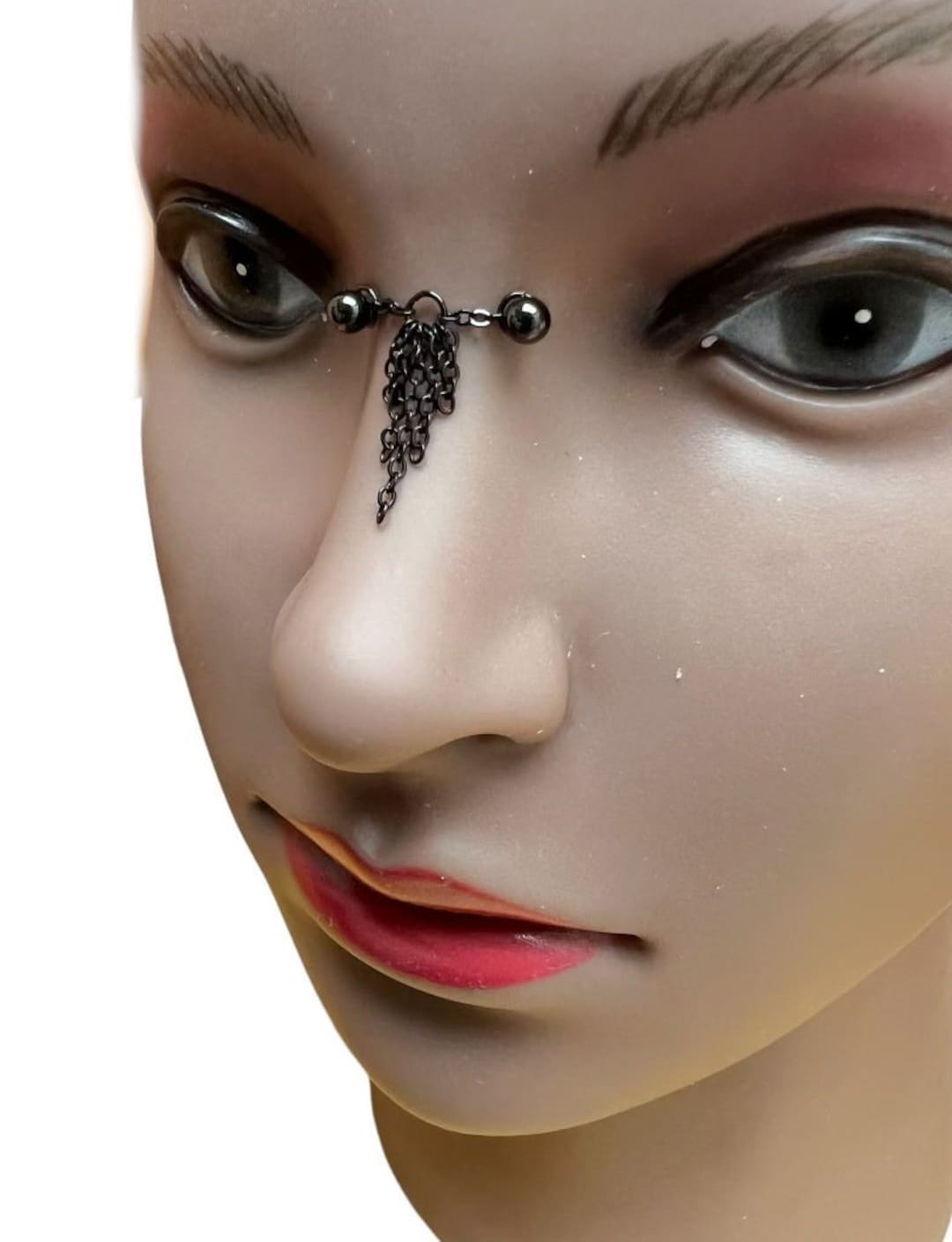 Nasallang, High Nostril Jewelry, Bridge Piercing Jewelry, Black Chains ...