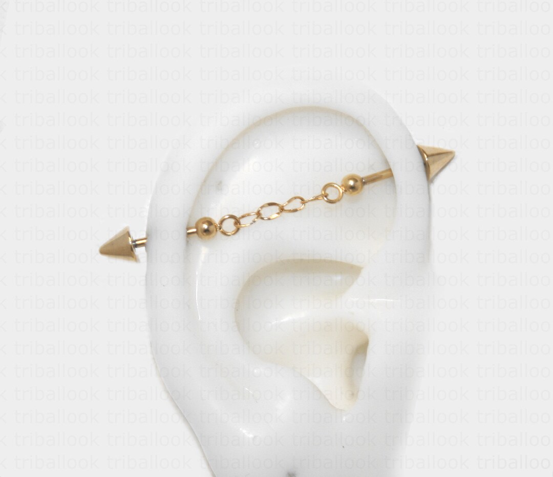 Industrial Piercing Bars With Gold, Rose Gold or Silver Chain ...
