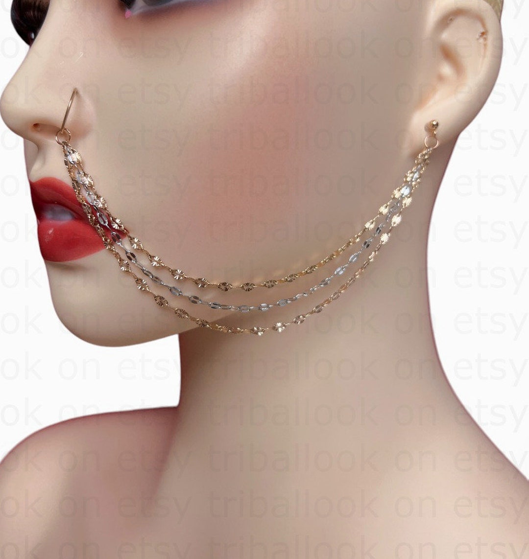 Nose to Ear Chain, Nose Ring Chain, Nose Ring, 20 Gauge, Titanium G23 ...