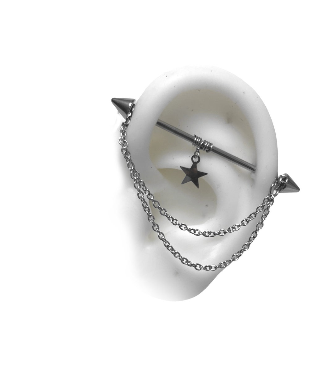 Industrial Piercing Jewelry With Star and Chains, Spike Ends (m66 Chain ...