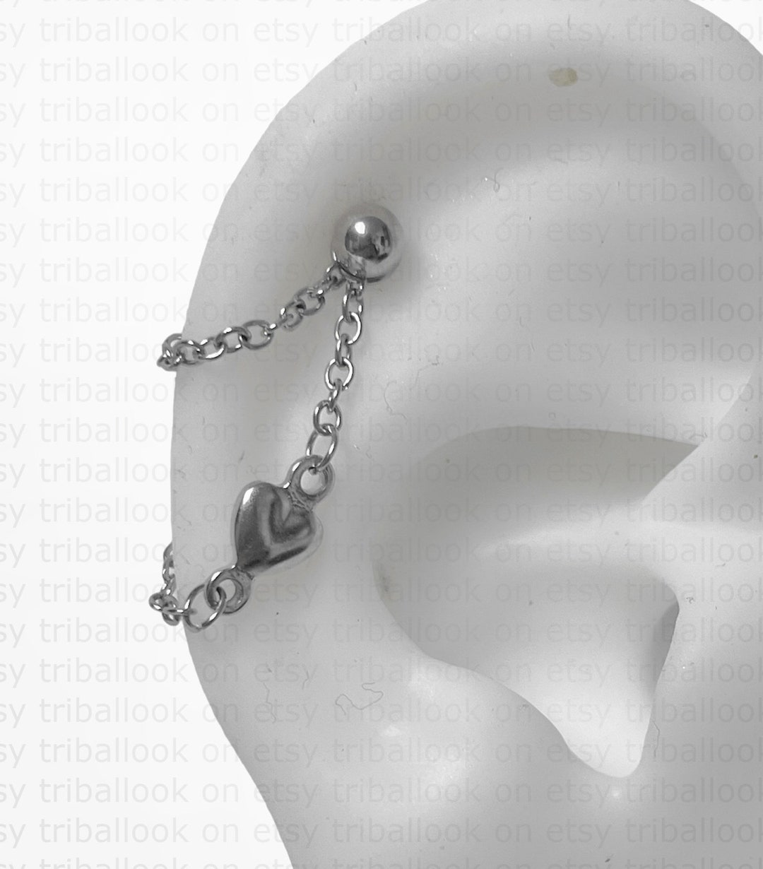 Helix Piercing Jewelry With Chains and Heart, Cartilage Jewelry, Helix ...
