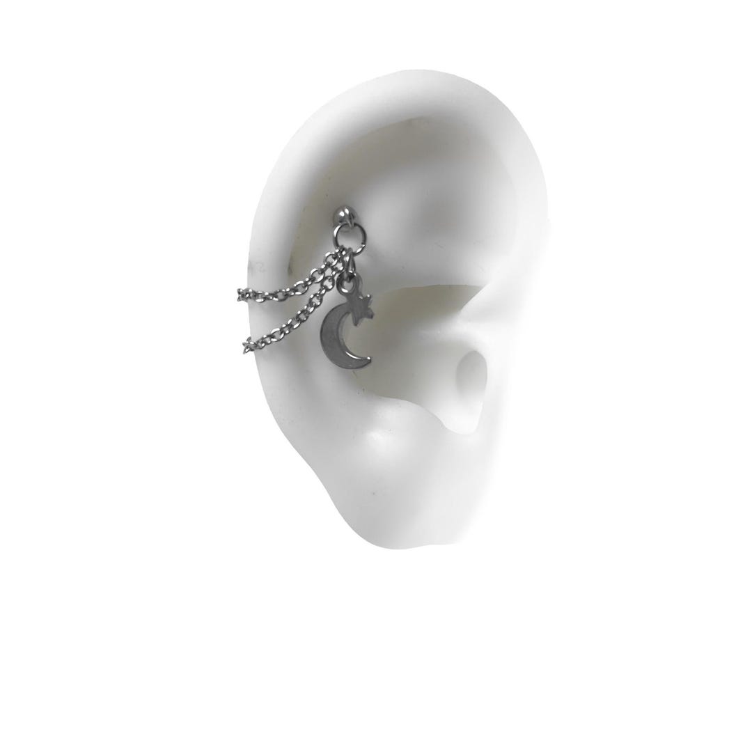 Helix or Conch Piercing Jewelry With Chains and Moon Crescent m60 ...