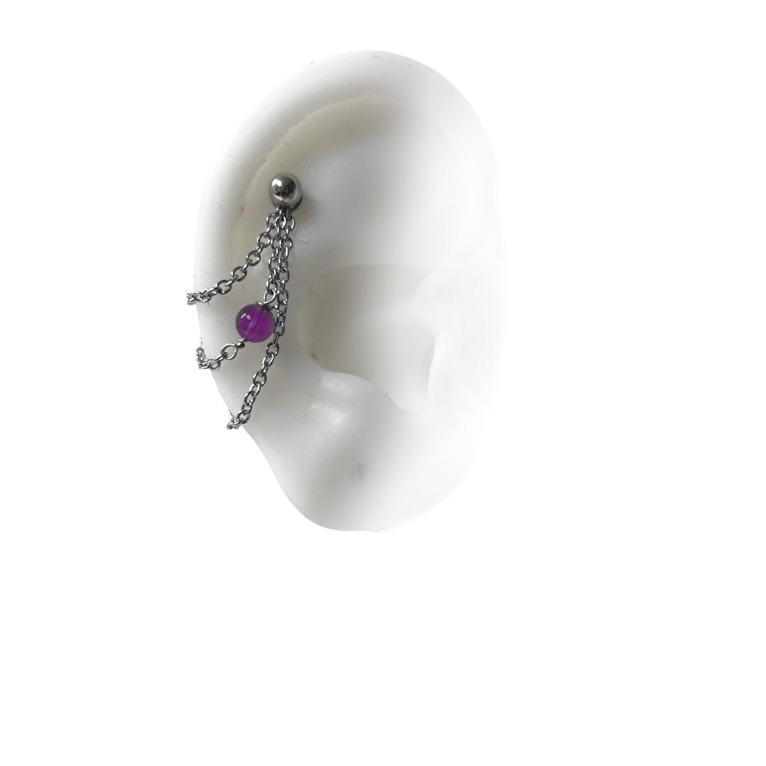 Helix Barbell, Conch Barbell, Daith Barbell, Chains and Amethyst ...