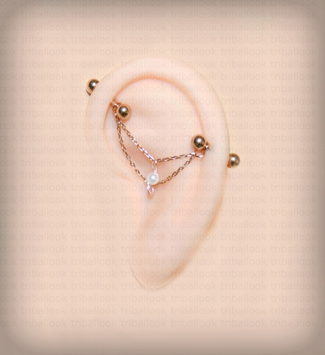 Industrial Piercing Jewelry With Rose Gold Chains and Freshwater Pearl ...