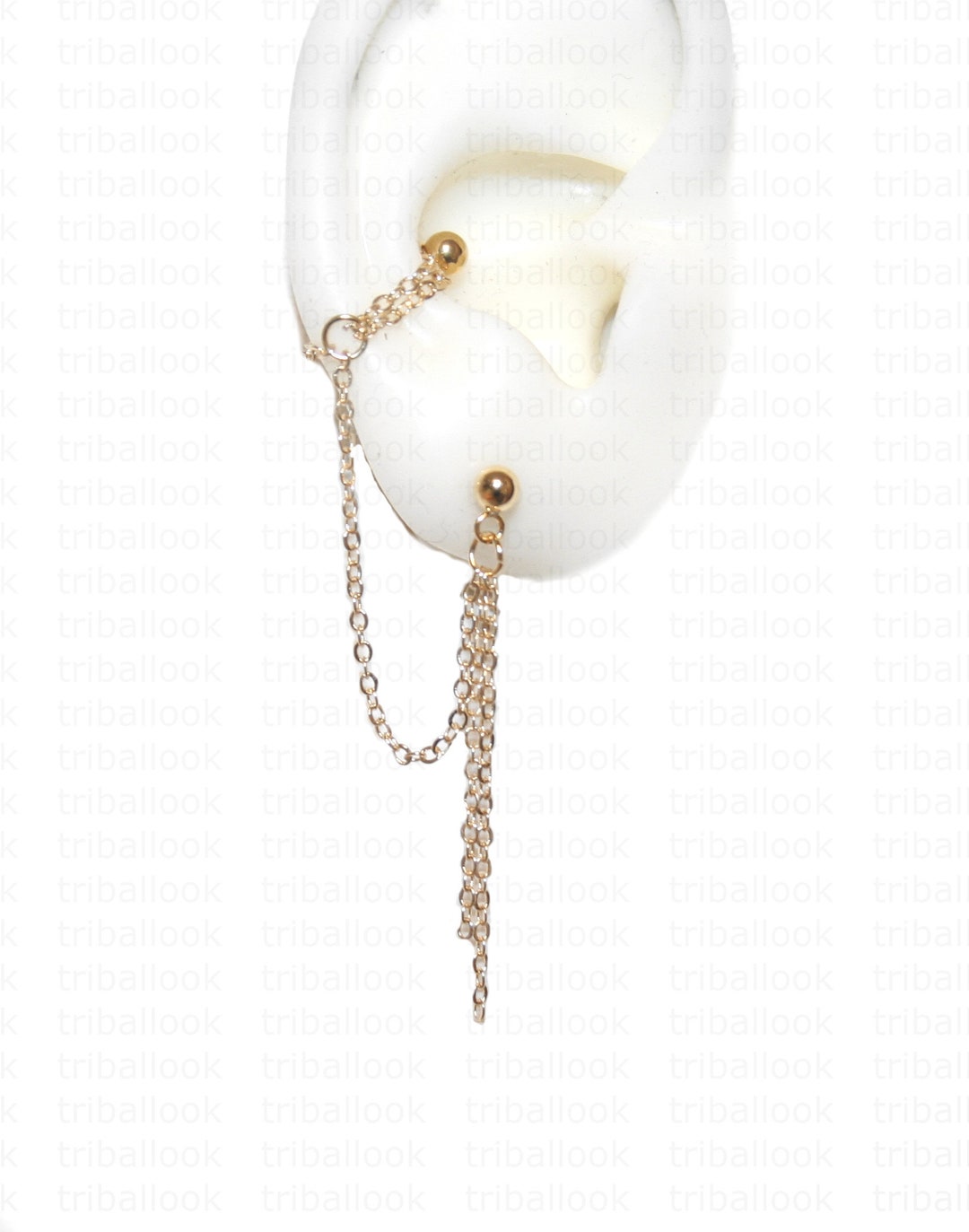 Helix or Conch Piercing Jewelry With Conch to Lobe Chains , Gold or ...