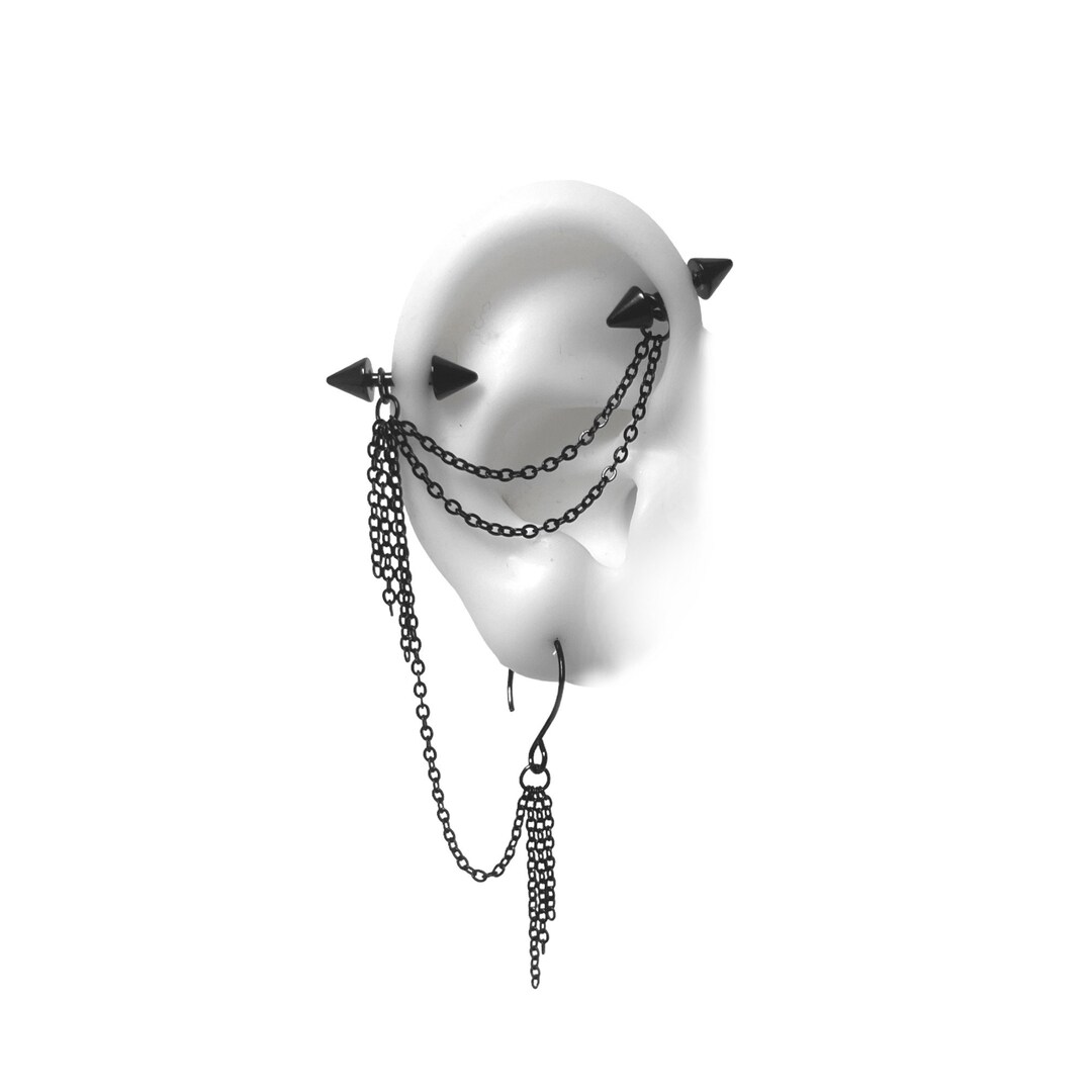 Industrial Piercing Jewelrry With Black Chains and Spike Ends ...