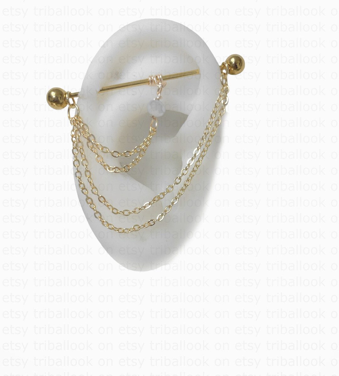 Chain Industrial Barbell Piercing: Faceted Glass Bead, Stainless Steel ...