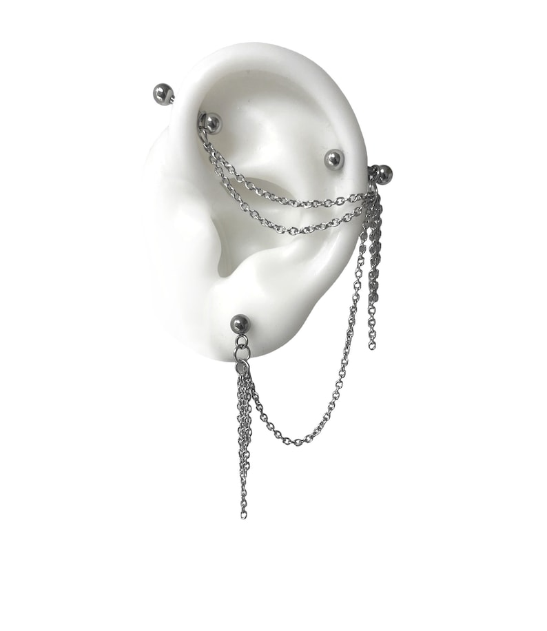 Industrial Piercing Jewelry With Chains , Cartilage to Lobe Chain (m83 ...