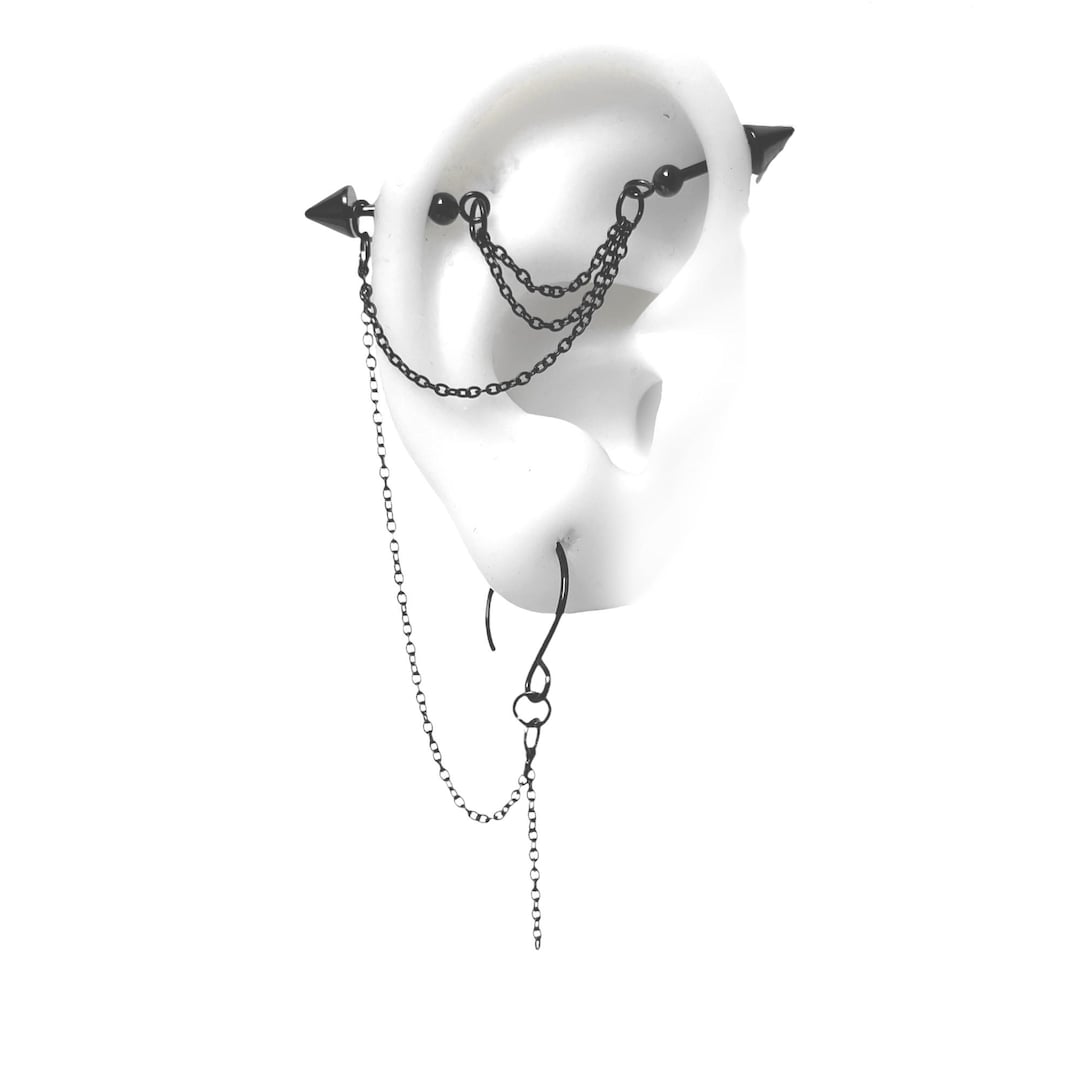 Industrial Piercing Jewelry With Cartilage to Lobe Chain , Black Chains ...