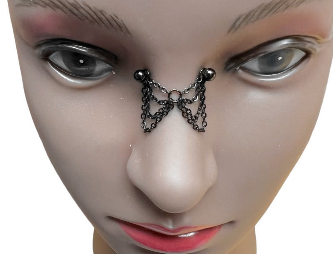 Nasallang, High Nostril Jewelry, Bridge Piercing Jewelry, Black Tone ...