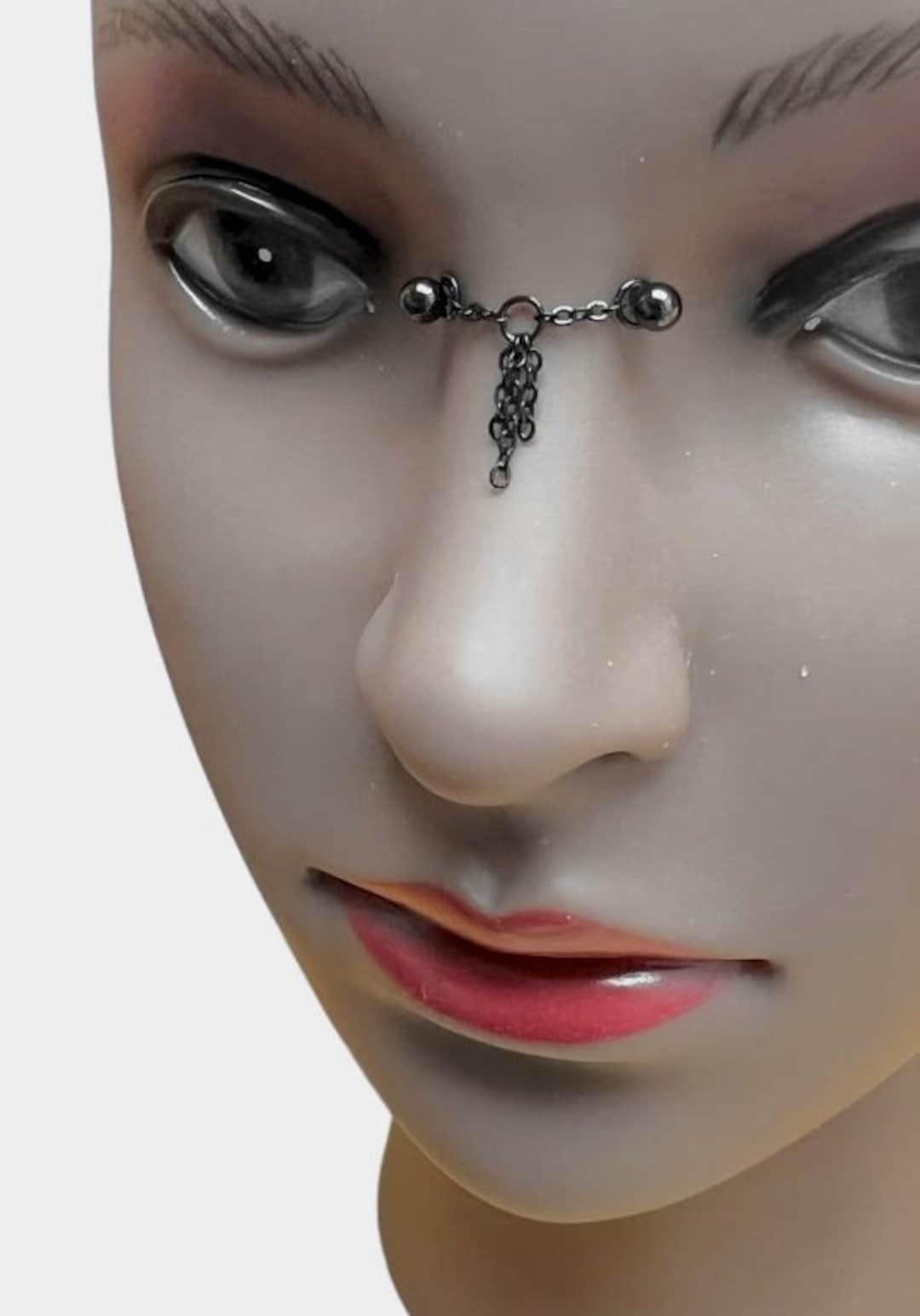 Nasallang, High Nostril Jewelry, Bridge Piercing Jewelry, Black Chains ...