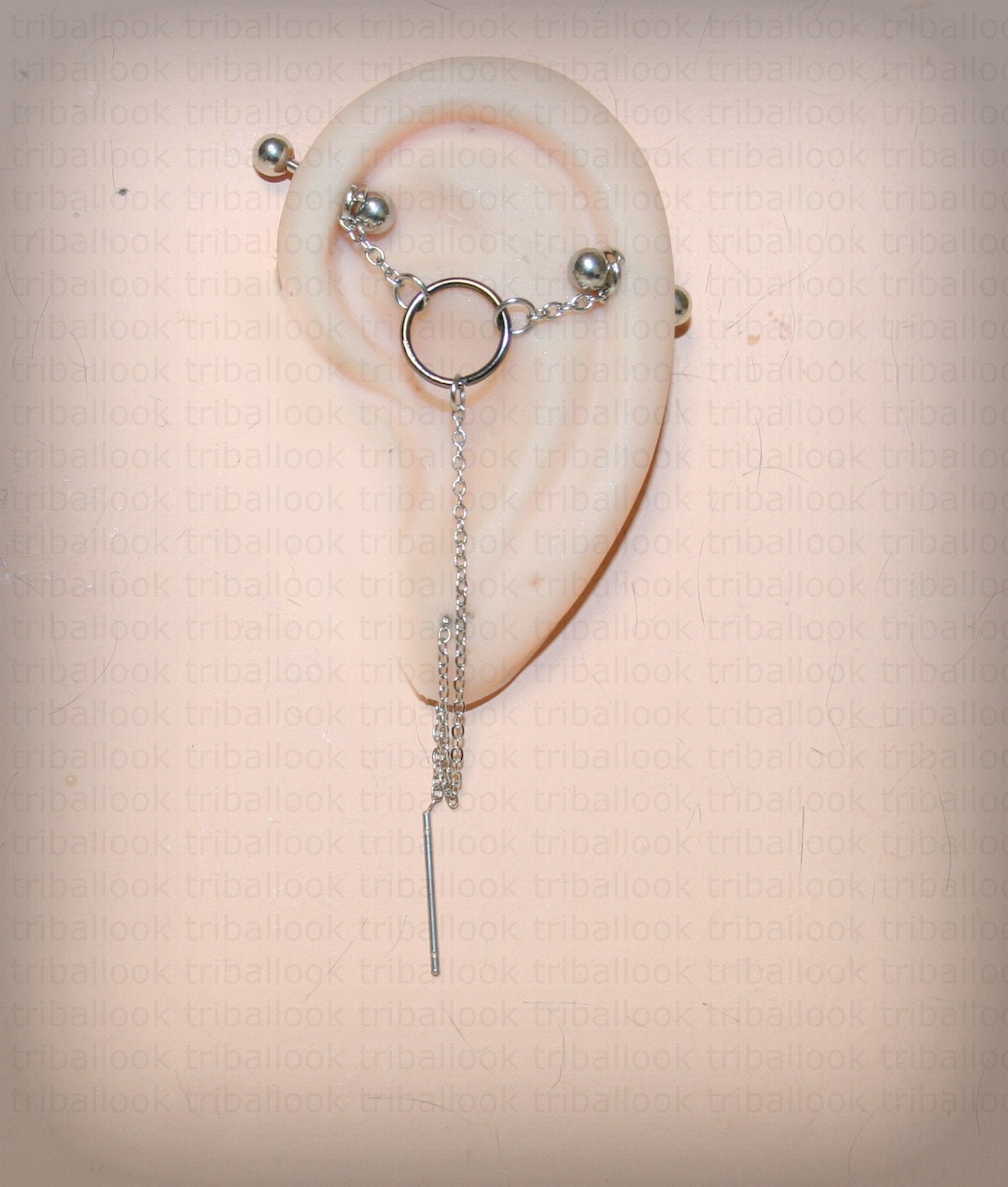 Industrial Piercing Jewelry Cartilage Piercing Bar With Chains and Ring ...