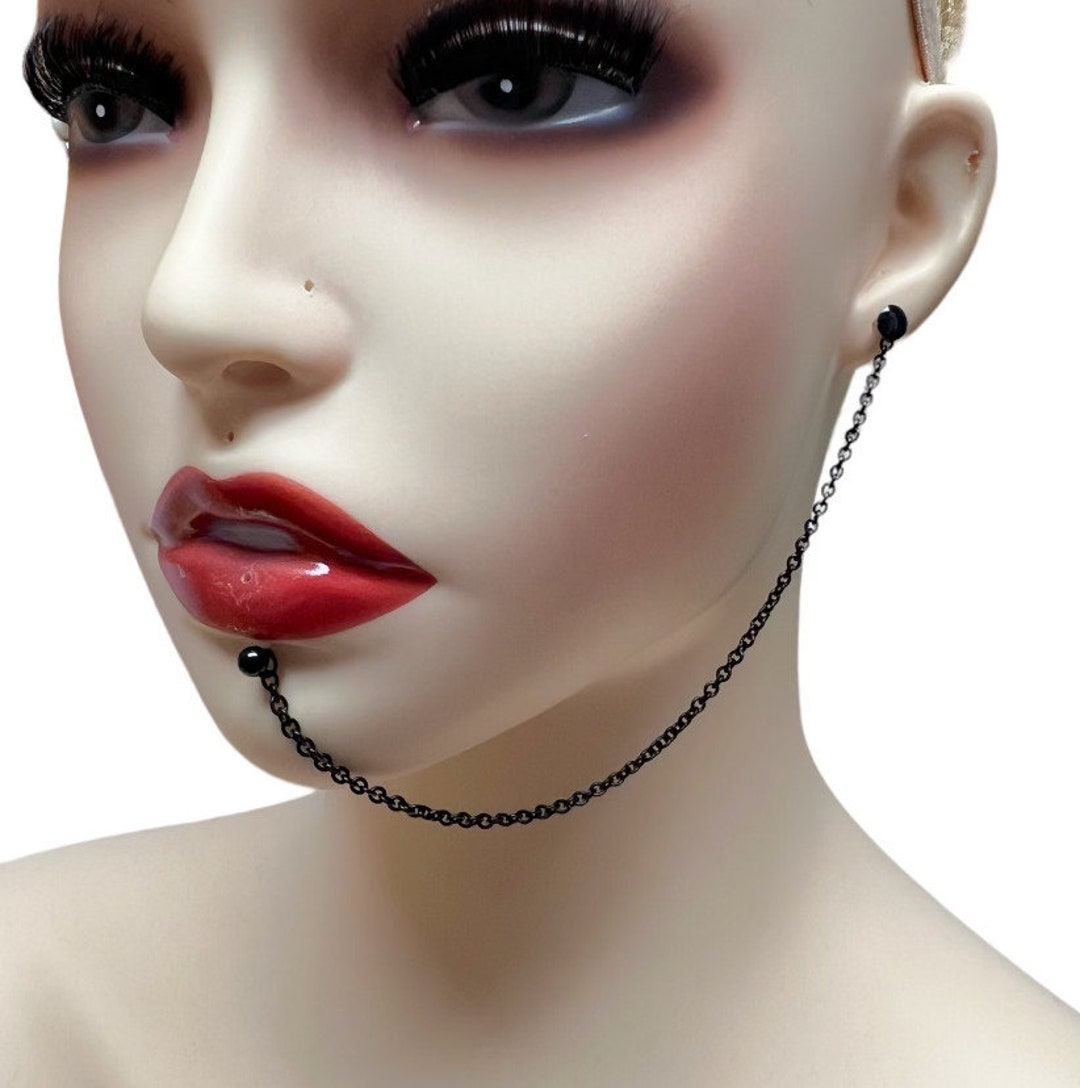 Chain Lip to Lobe Piercing: 16 Gauge Barbell, Monroe Jewelry Jf - Etsy