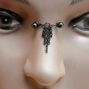Nasallang, High Nostril Jewelry, Bridge Piercing Jewelry, Black Chains ...