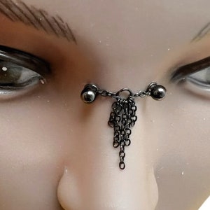 Nasallang, High Nostril Jewelry, Bridge Piercing Jewelry, Black Chains ...