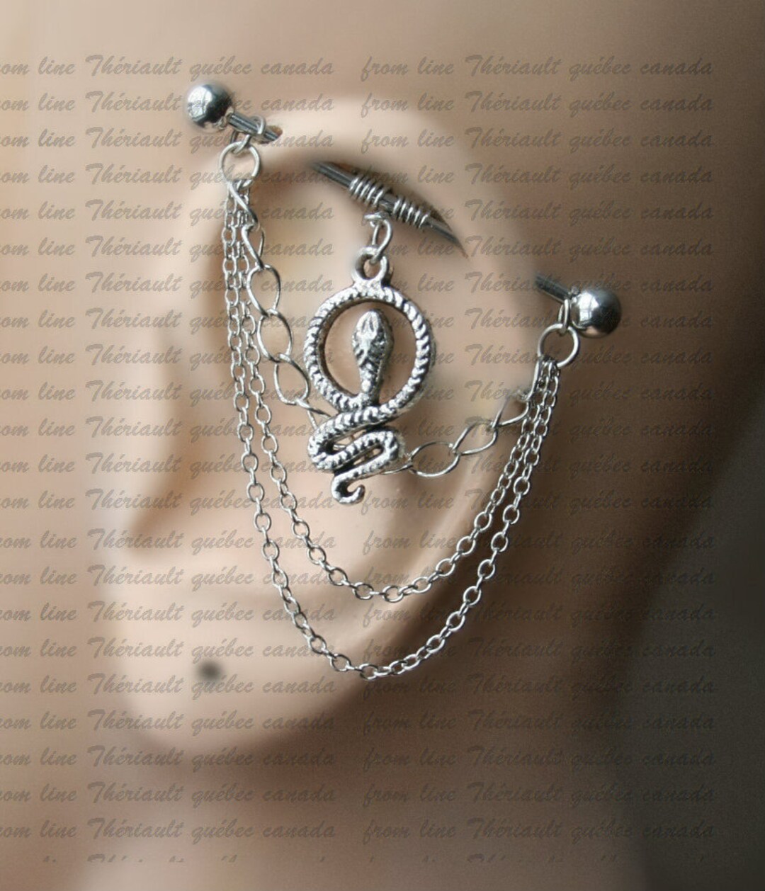 Industrial Bar for Cartilage Piercing With Snake and Chains - Etsy
