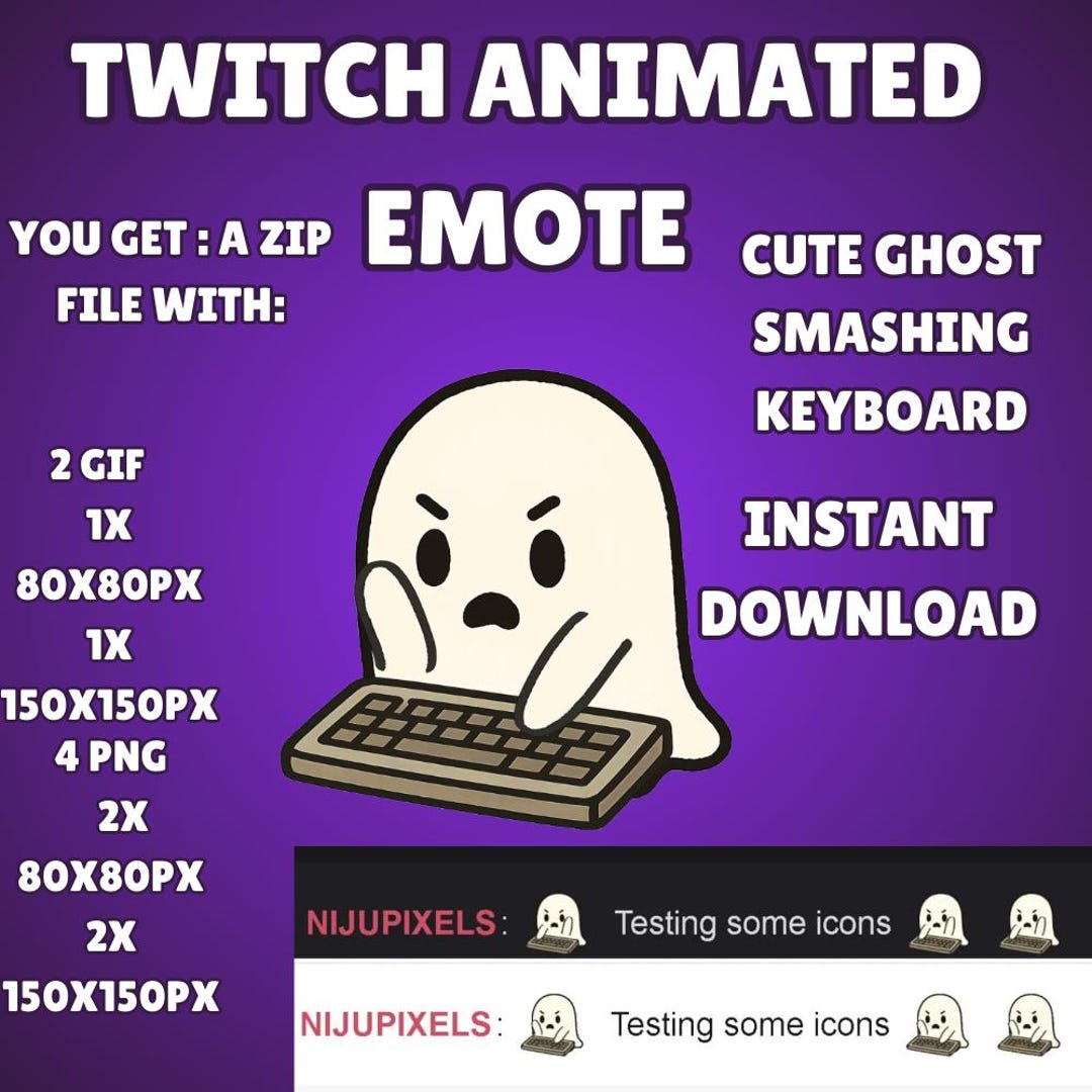 Chibi Ghost Keyboard Smash Emote – Animated Twitch GIF – Cute Streaming ...