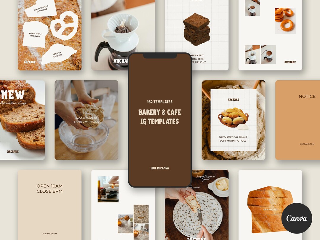 Bakery Cafe Instagram Templates for Canva | 162 Posts & Stories | Small ...