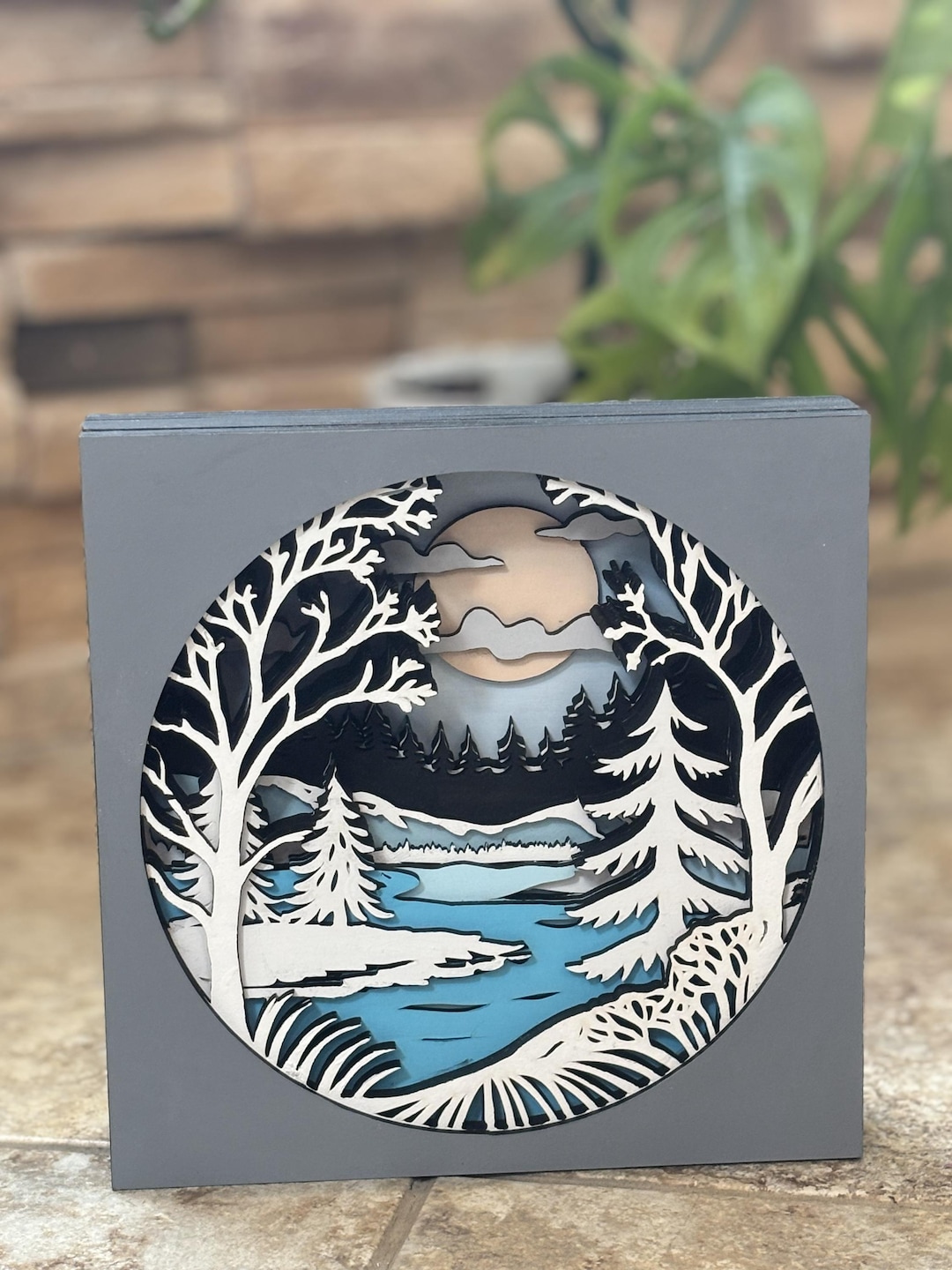 Layered Winter Shadow Box Art | Hand Painted Winter Landscape | Snowy ...