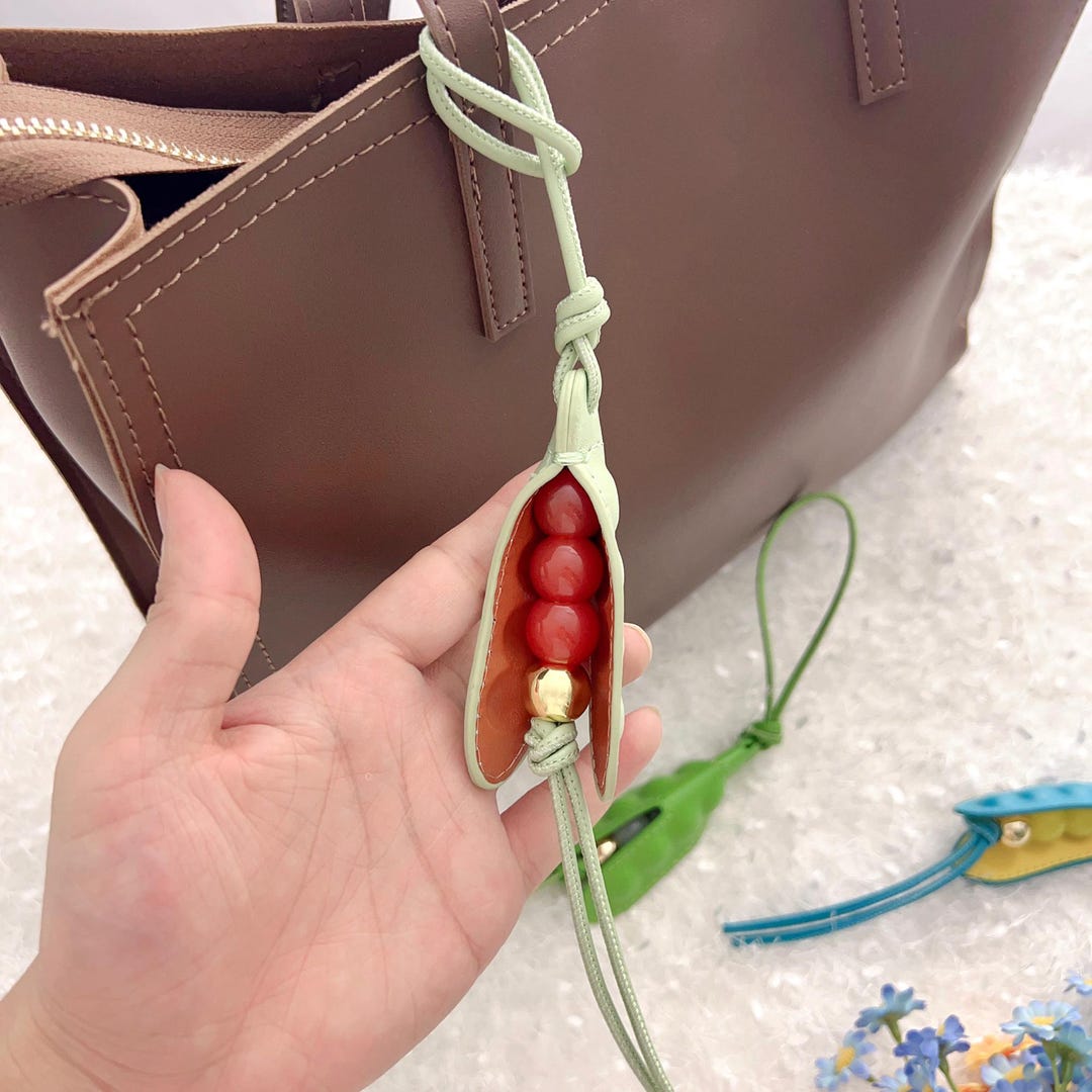 Handmade Pod Leather Bag Charms, Personalized Minimalist Bag Charms ...