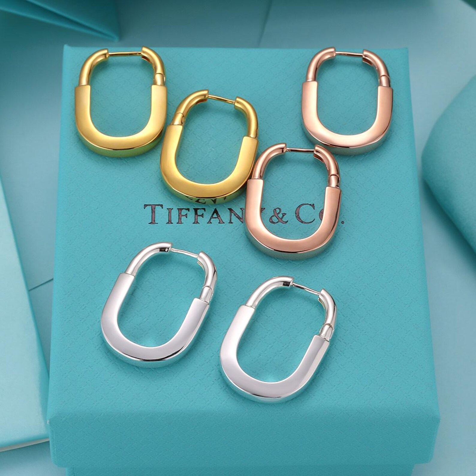 Tiffany 18K Gold, Rose Gold, U-shaped Lock Earrings, Luxury Earrings ...