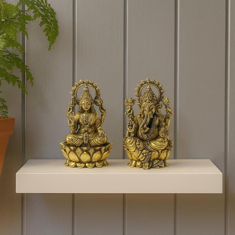 Brass Lakshmi Ganesha Idols (set of 2): Handcrafted Hindu Deity Statues ...