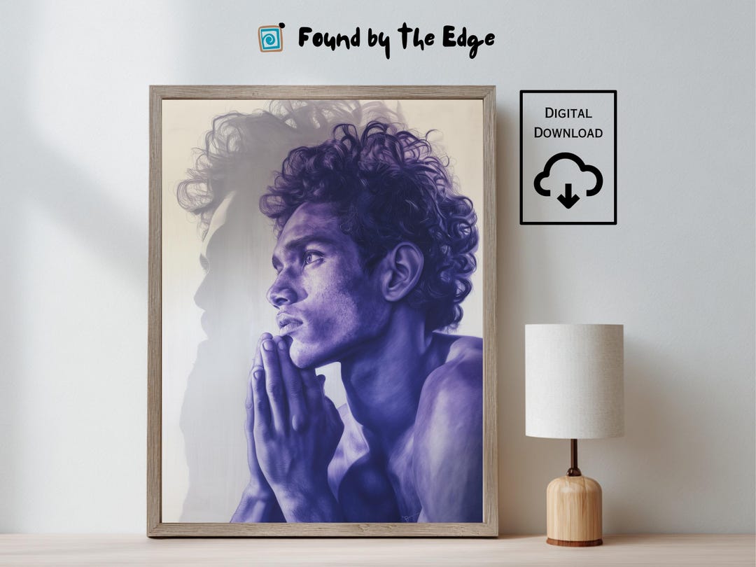 Purple Man With Shadow Portrait Print, Moody Contemporary Wall Art ...