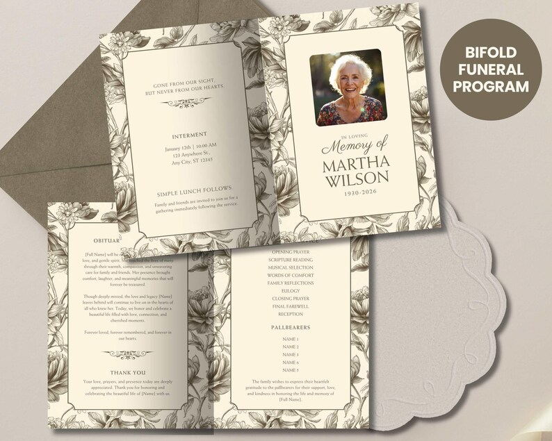 Editable Funeral Program Template, Floral Memorial Obituary ...