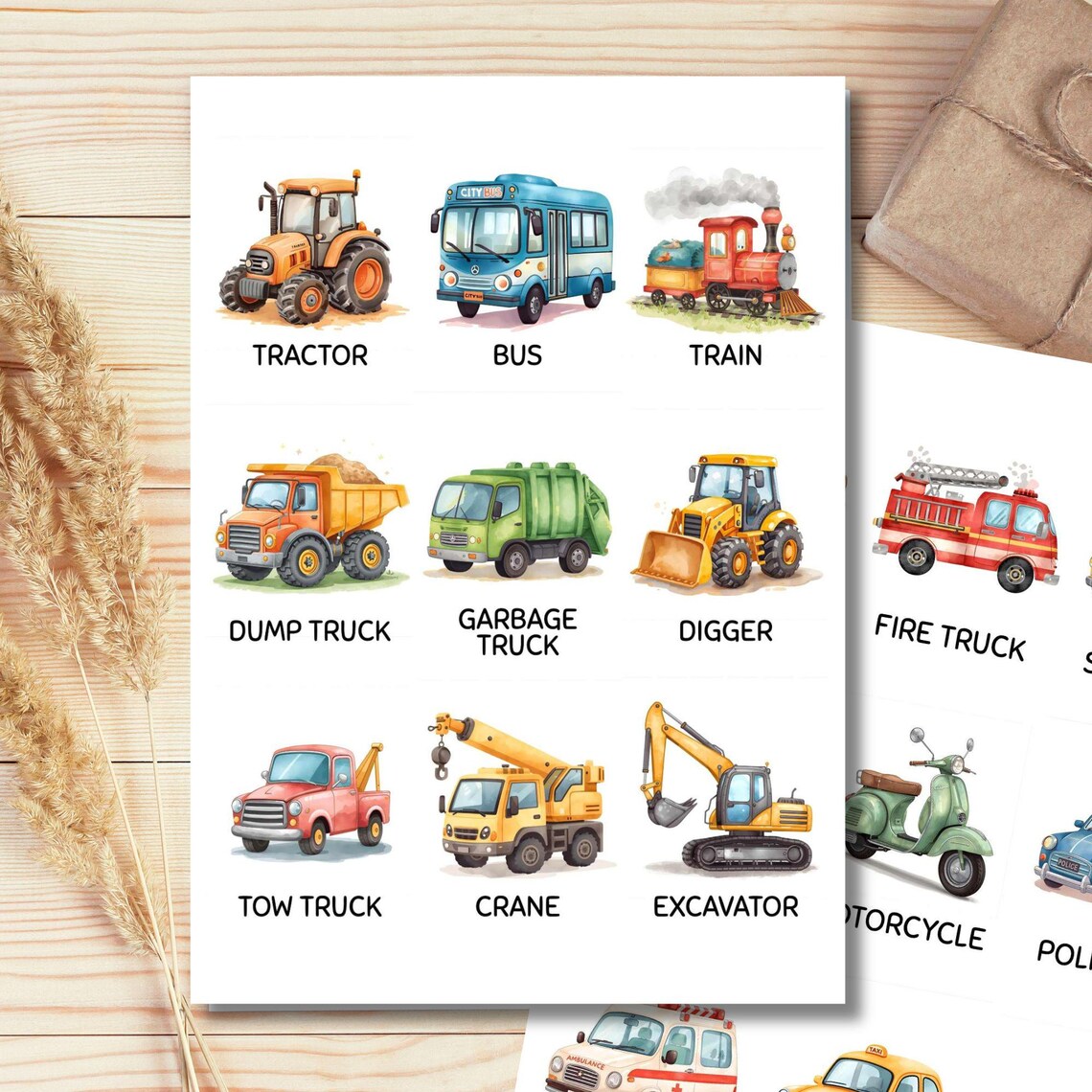 Printable Vehicle Flash Cards: Speech Therapy Montessori Learning for ...