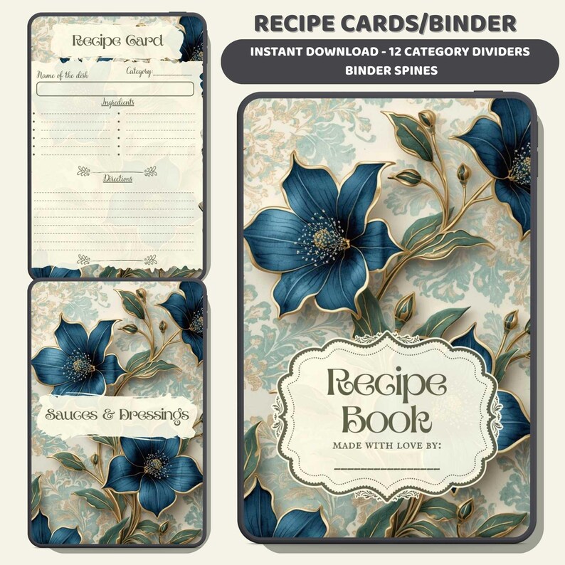 Recipe Book Binder Printable: Blank Family Recipes Cookbook DIY Kitchen ...
