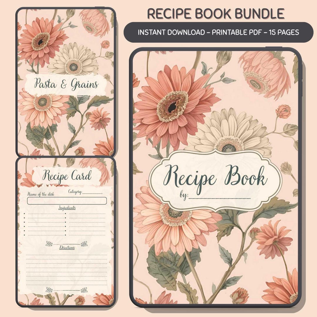 Printable Recipe Book: Pink Floral Kitchen Binder (PDF) - Etsy