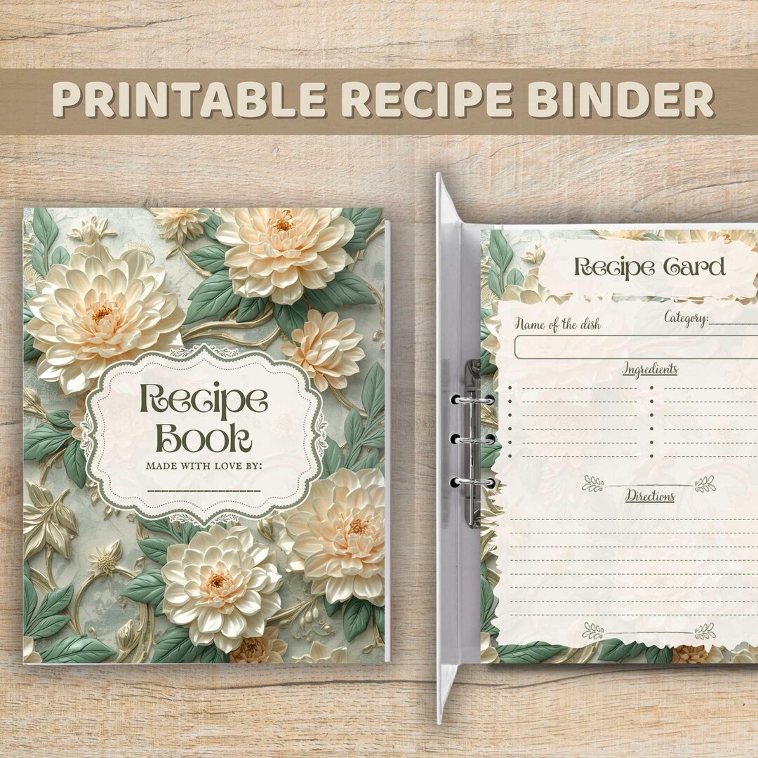 Floral Recipe Book Binder: Family Cookbook Organizer (PDF Download) - Etsy