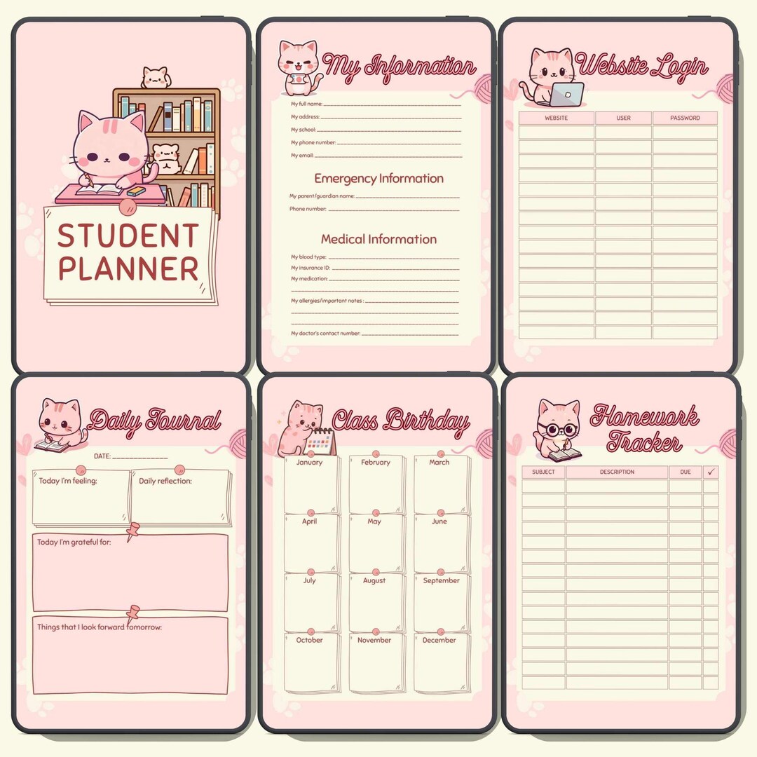 ADHD Student Planner Bundle: Soft Pink Kawaii Academic Organizer (PDF ...