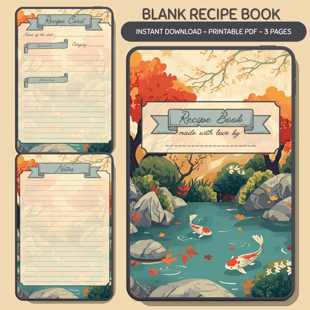 Chinoiserie Koi Fish Recipe Cards: Japanese Garden Cookbook (PDF) - Etsy