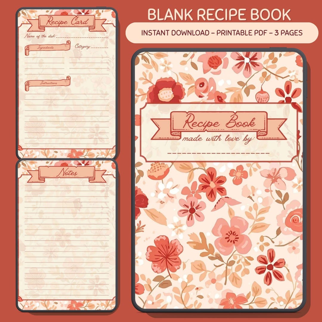 Chinoiserie Recipe Book: Red Orange Floral Blank Cookbook (PDF) - Etsy