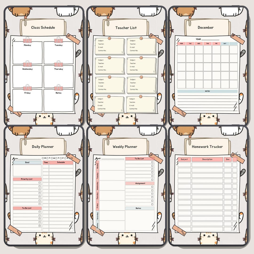 Kawaii Cat ADHD Student Planner Bundle: Academic Organizer (PDF) - Etsy