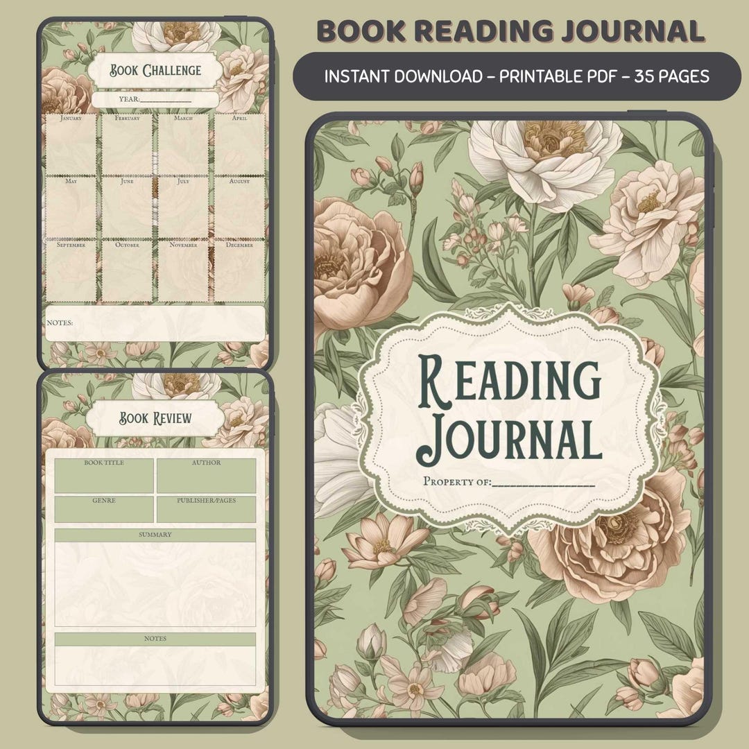 Printable Book Journal: Floral Victorian Reading Tracker, Review ...