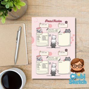 Cute Chibi Cat Pink Period Tracker | Pastel Menstruation Printable ...
