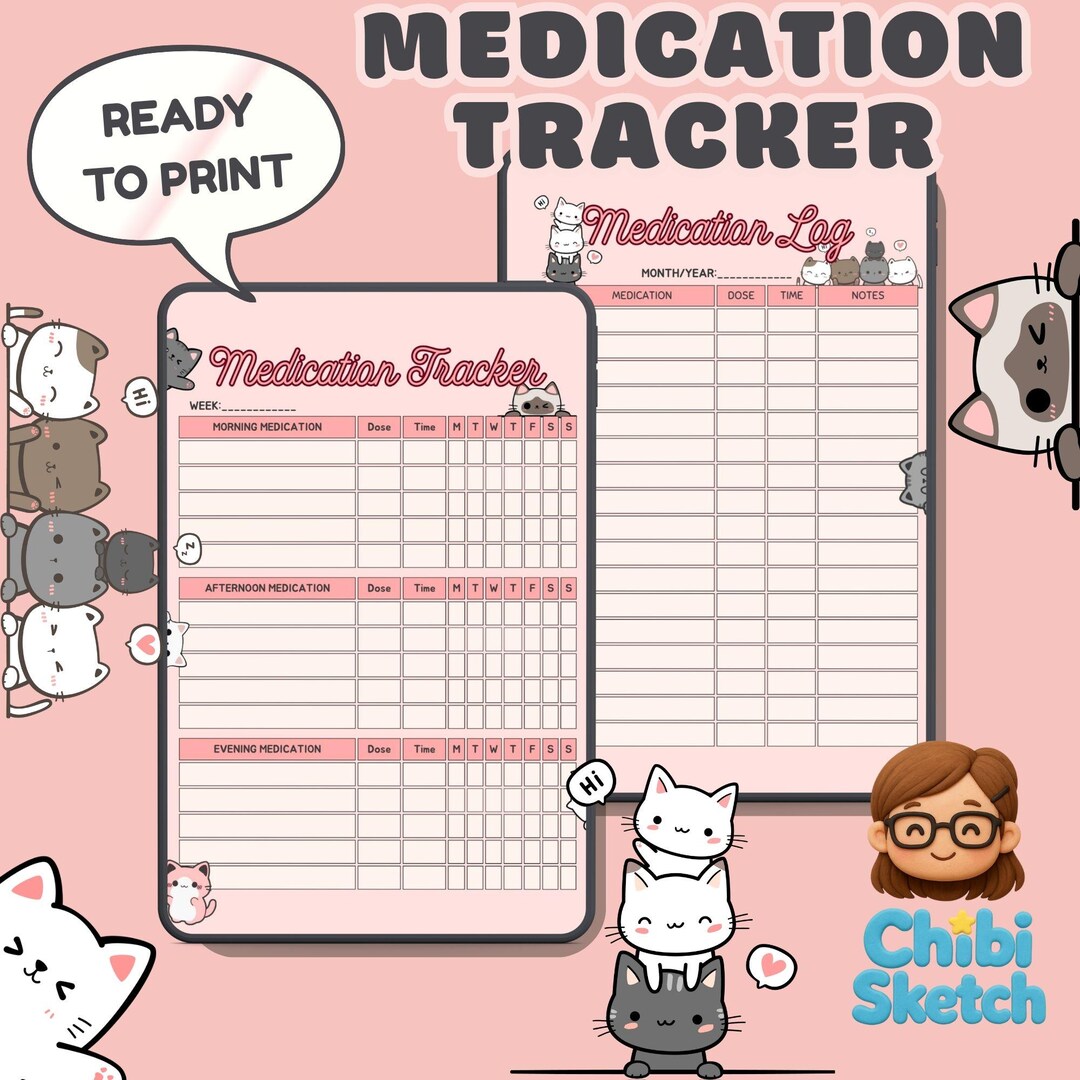 Kawaii Pastel Pink Medication Tracker & Log (PDF Printable) - Etsy