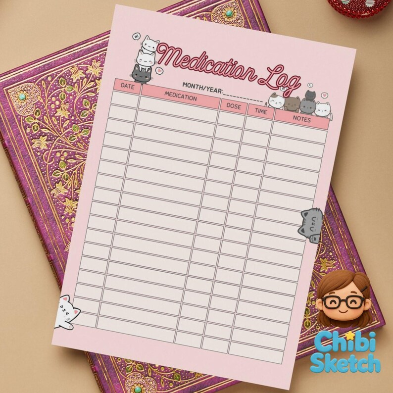 Kawaii Pastel Pink Medication Tracker & Log (PDF Printable) - Etsy