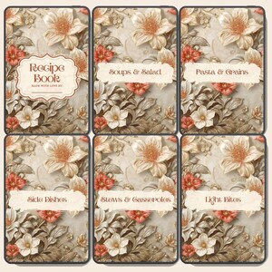 Printable Recipe Binder Dividers Bundle: Orange Floral Kitchen Cookbook ...