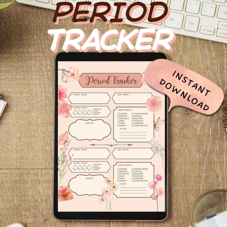Printable Period Tracker: Pink Pastel Flower Menstruation Symptom Log ...