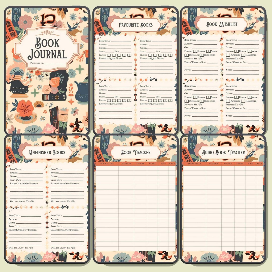 Reading Log Printable: Asian Art Autumn Pattern Book Journal Reading ...