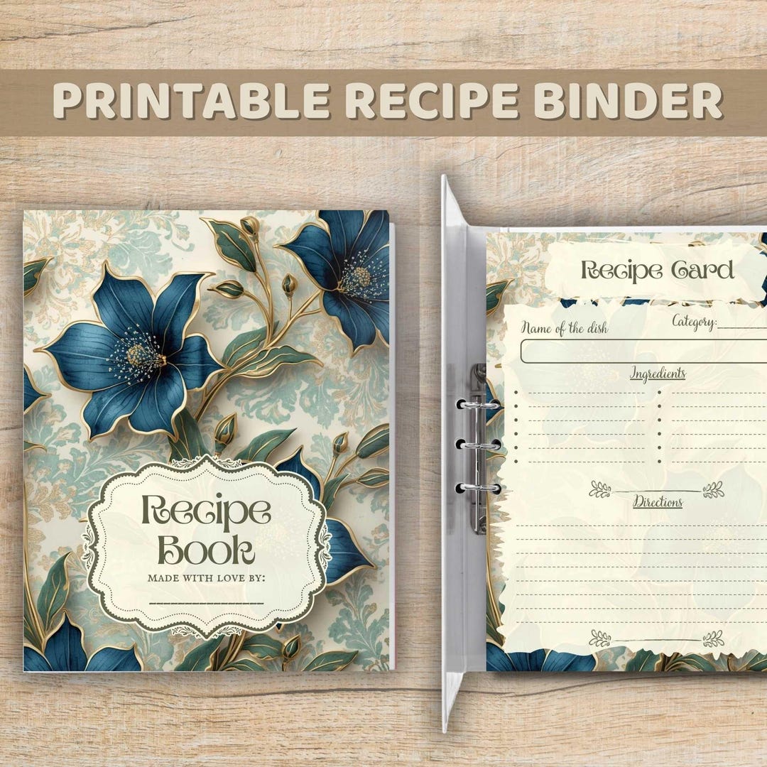 Recipe Book Binder Printable: Blank Family Recipes Cookbook DIY Kitchen ...